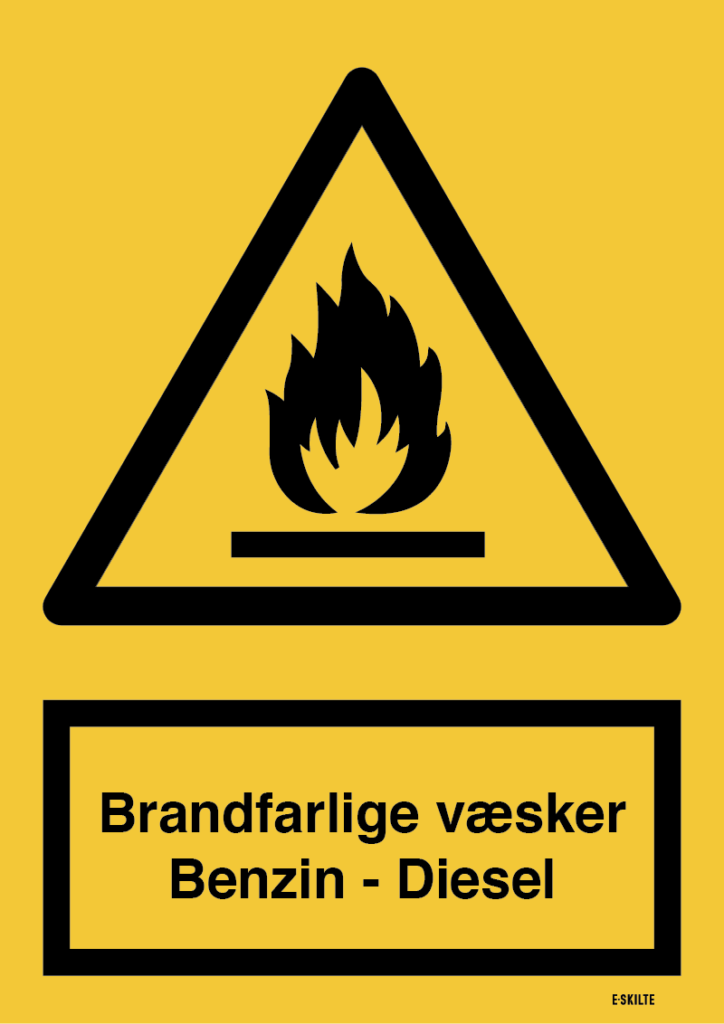 Advarselsskilte • ISO 7010 Piktogrammer med tekst • E-skilte
