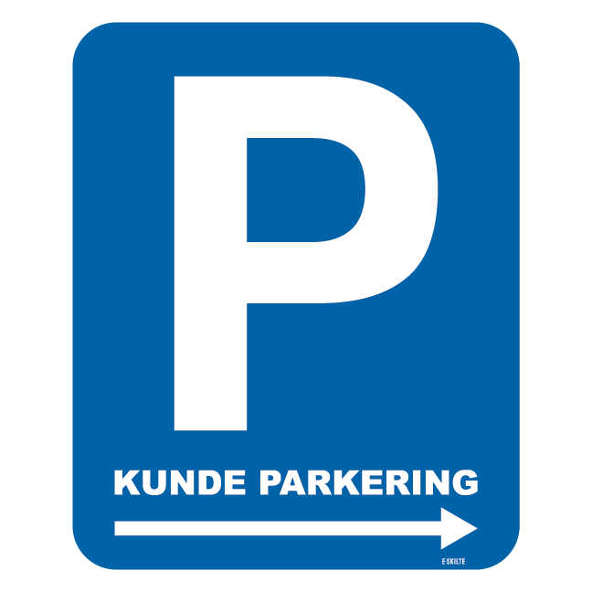 P kunde parkering, med pil. Skilt - E-skilte