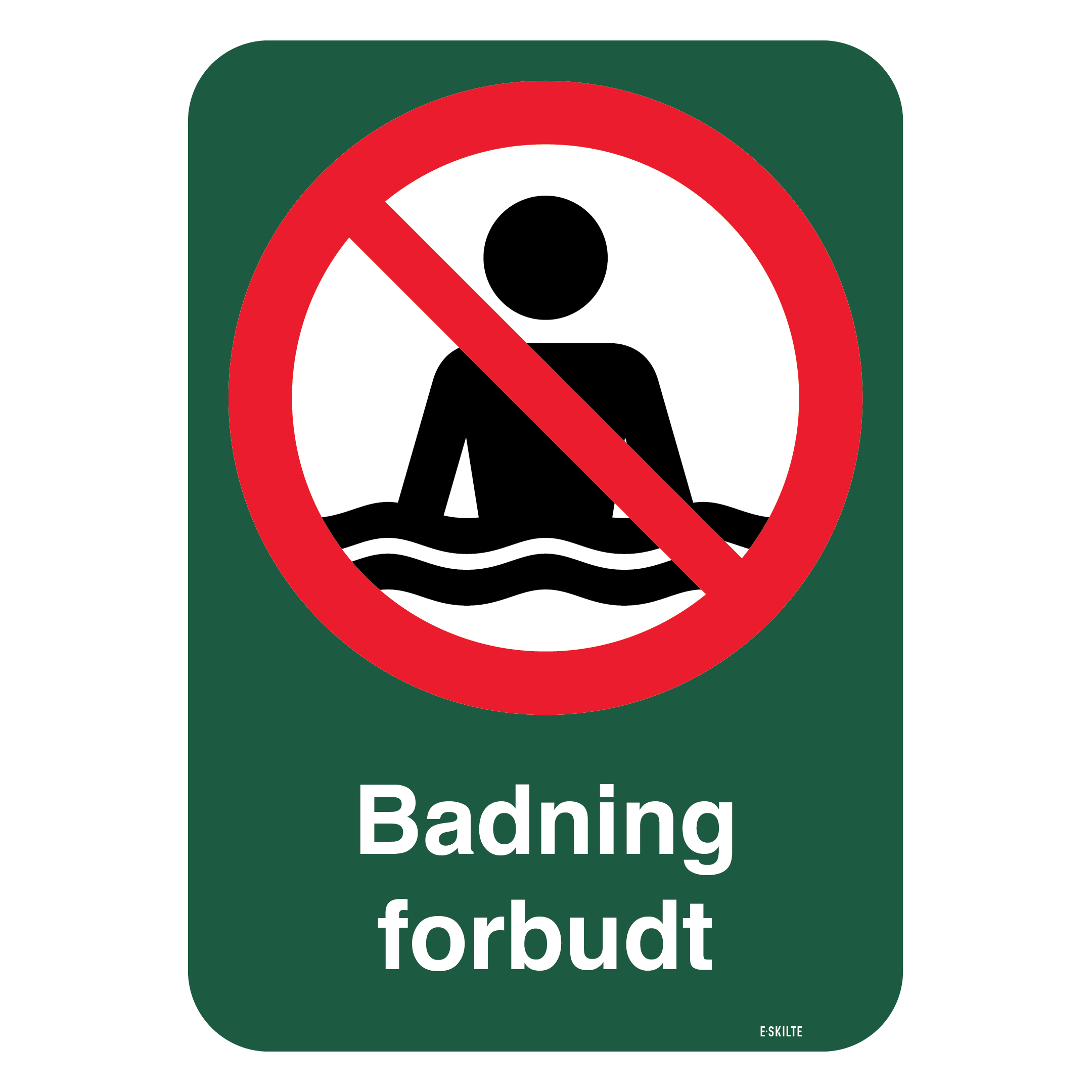 Badning forbudt. Forbudsskilt - E-skilte